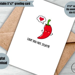 Digital Funny Love You Hot Stuff Card Printable Valentines Funny I Love ...