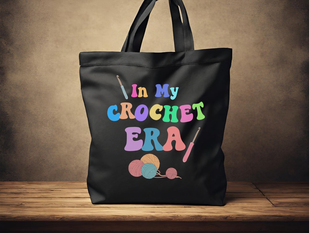 Retro Inspired Crochet Bag Canvas Crochet Lover Tote Yarn Crochet Supplies Gift Idea Young ...