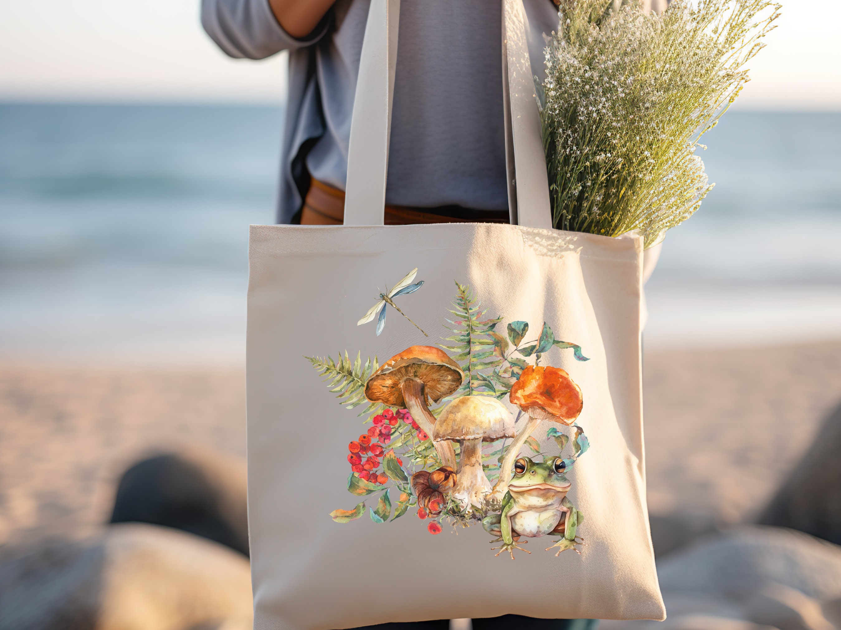 Cottagecore Canvas Bag Botanical Carry All Goblincore Fairycore Frog ...