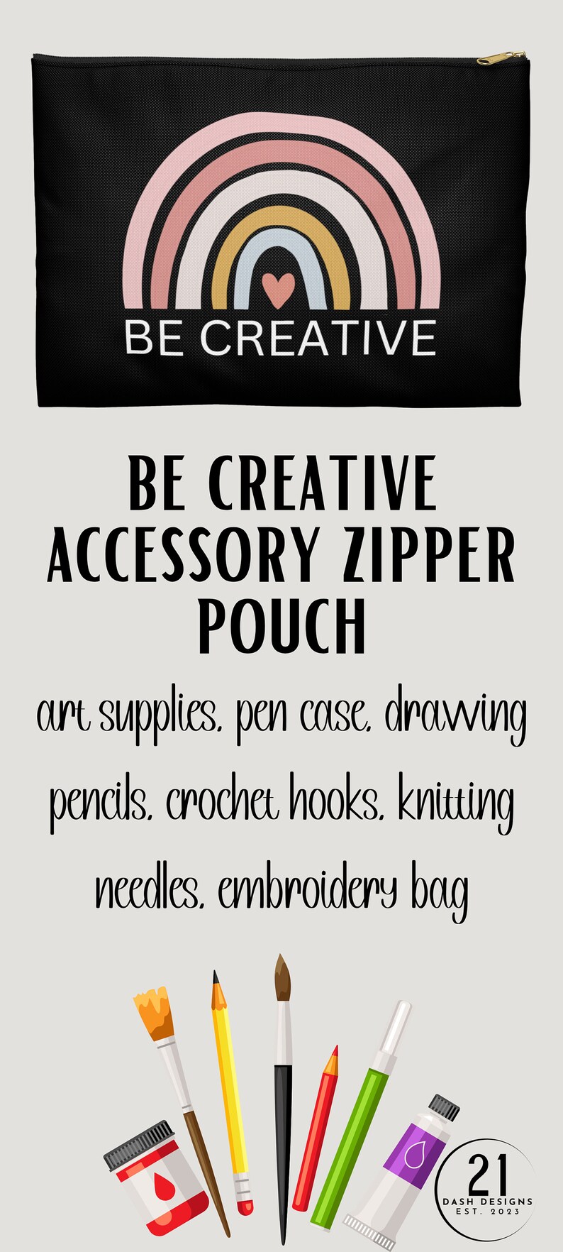 Be Creative Rainbow Accessory Pouch Pencil Case Art Supply Bag Travel ...