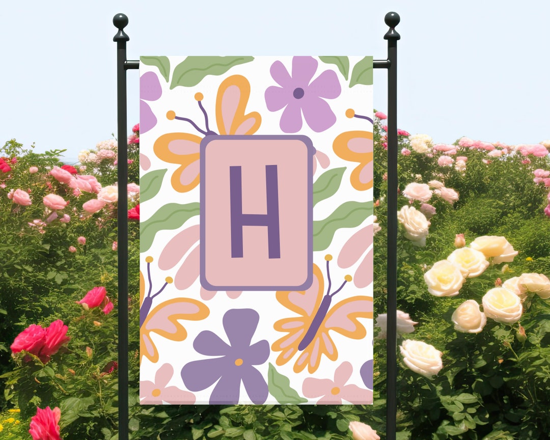 Custom Retro Floral Butterfly Garden Flag, Pastel Spring Decor - Etsy