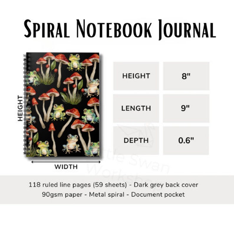 Personalized Frog and Mushroom Spiral Notebook Custom Journal Nature ...