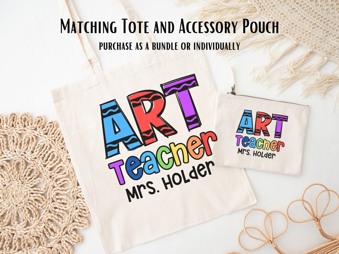 Art Teacher Canvas Tote Bag and Accessory Pouch Personalized Art ...