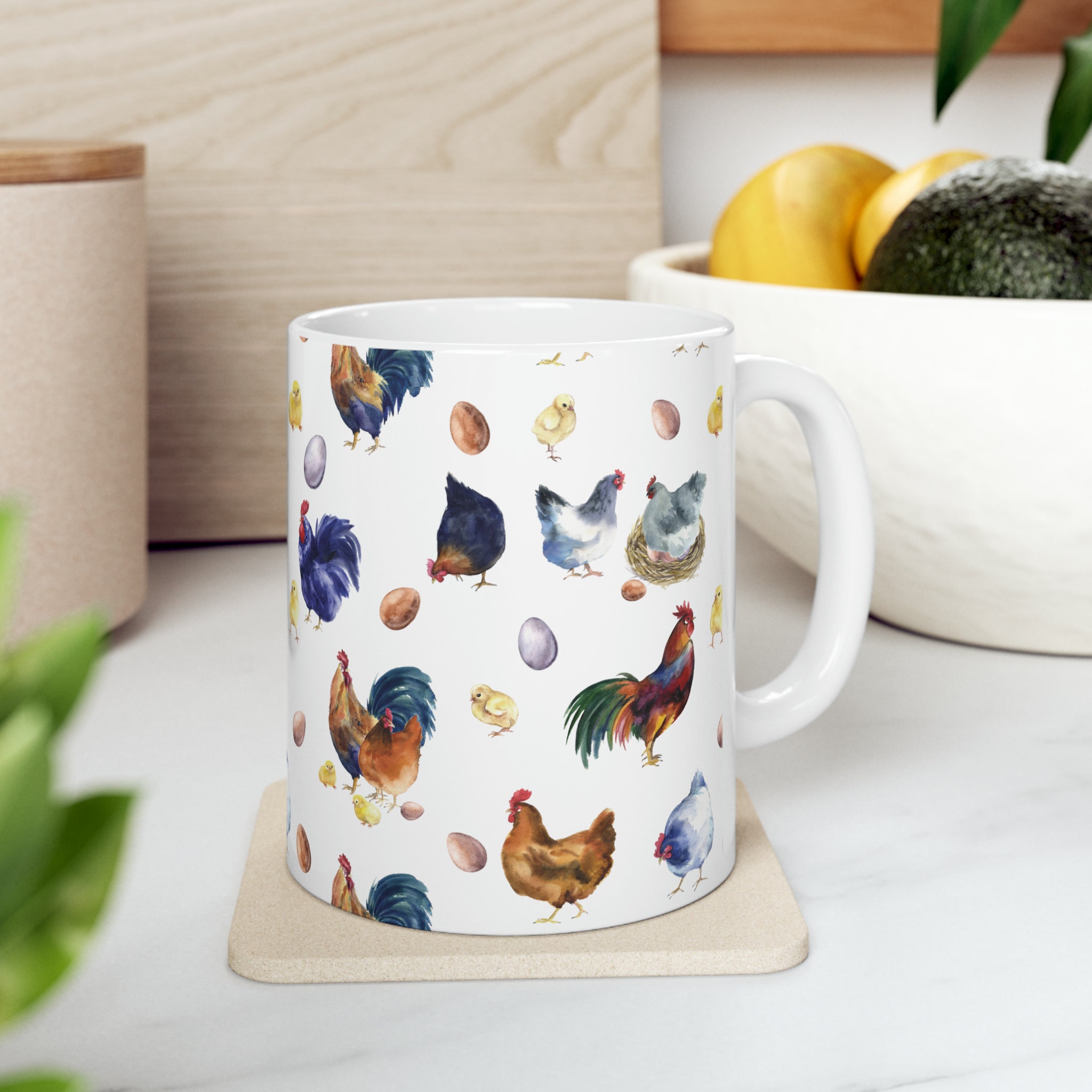 Chicken Lovers Coffee Mug Patterned Chicken Coffee Mug Gift Idea ...