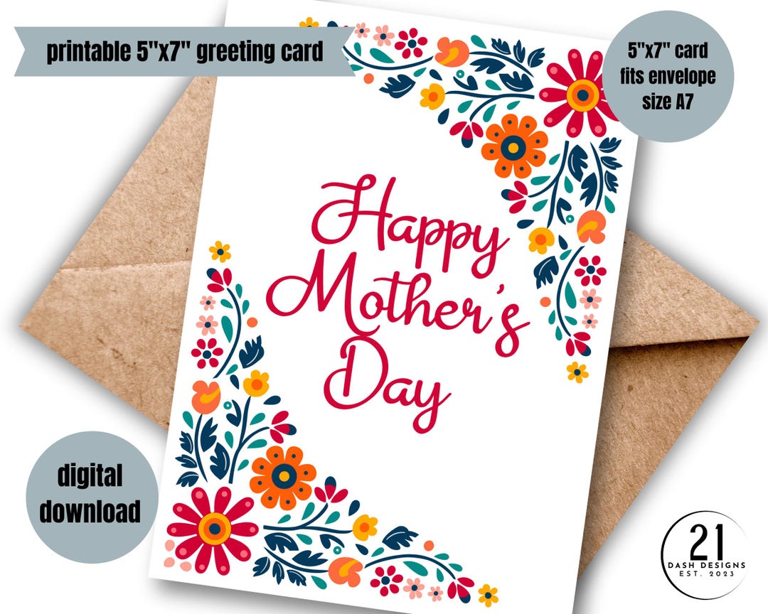 Printable Happy Mother's Day Card Digital Floral Border Mother's Day ...