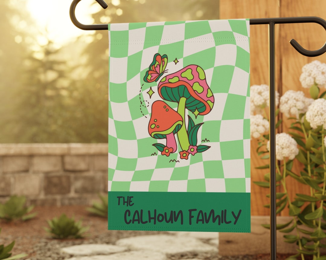 Custom Garden House Flag Retro Mushroom Flag Personalized Name or ...