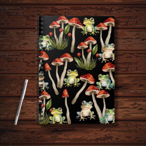 Personalized Frog and Mushroom Spiral Notebook Custom Journal Nature ...