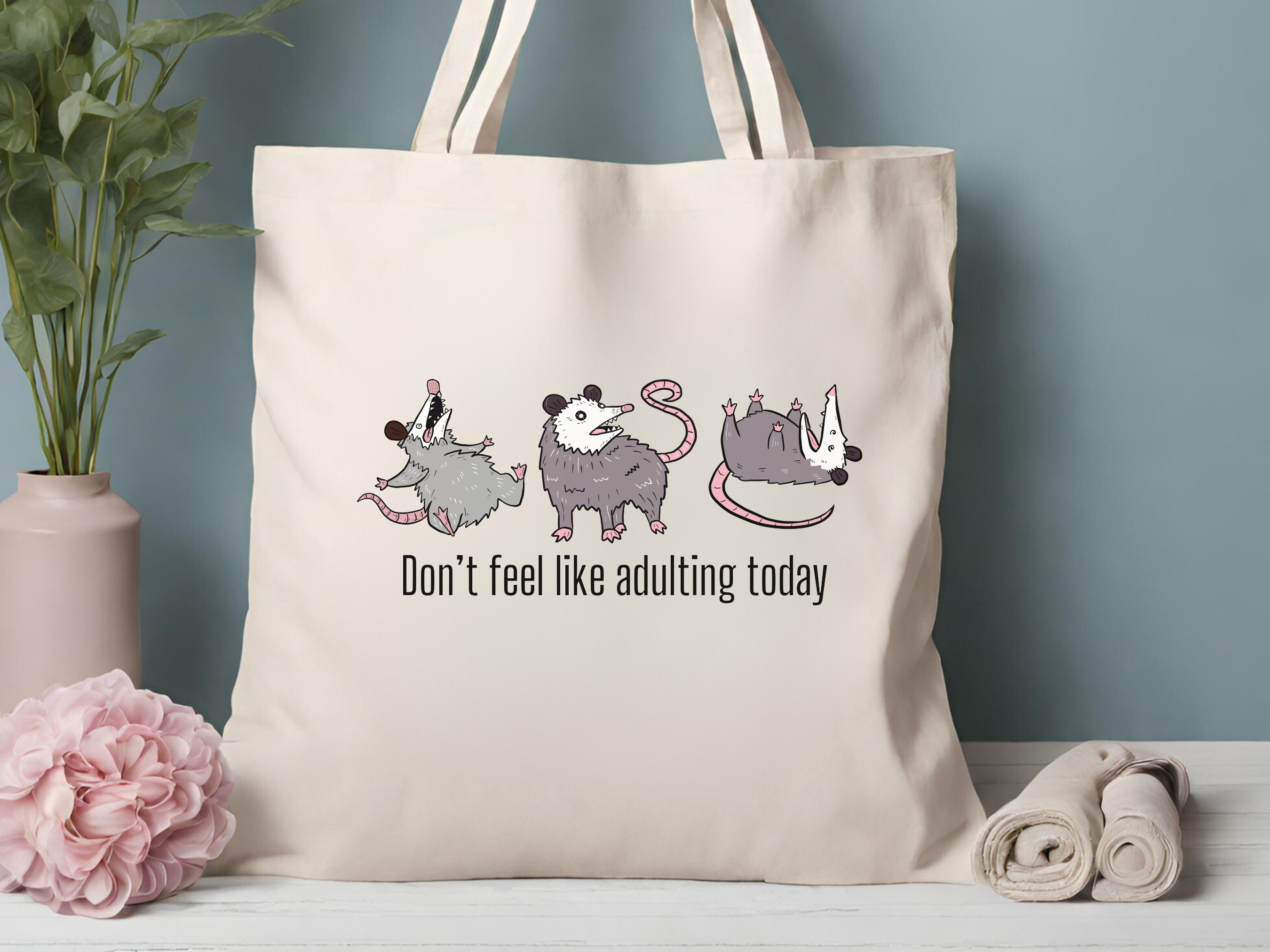Opossum Tote Adulting Today Cute Possum Bag Funny Opossum Carryall ...