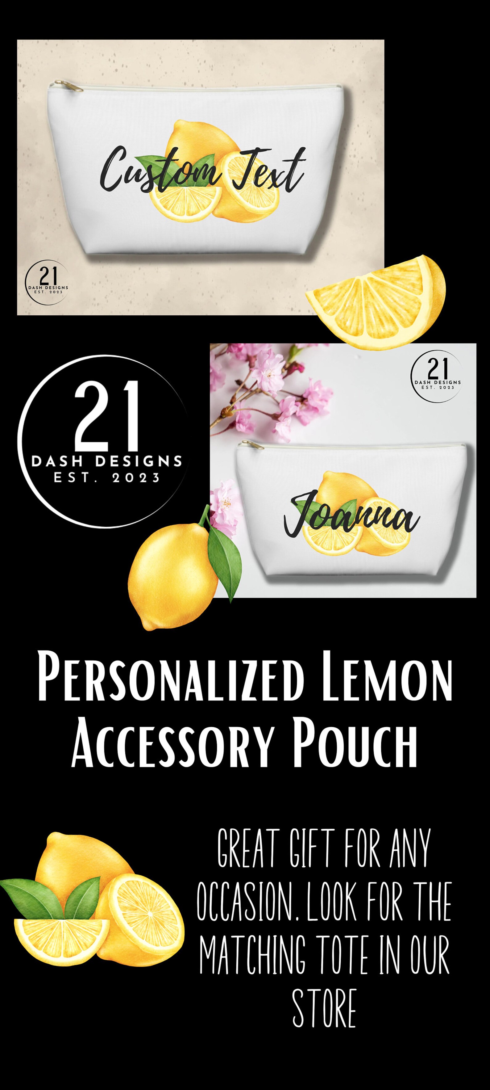Personalized Lemons Accessory Pouch Bridesmaids Gift Idea Graduation ...