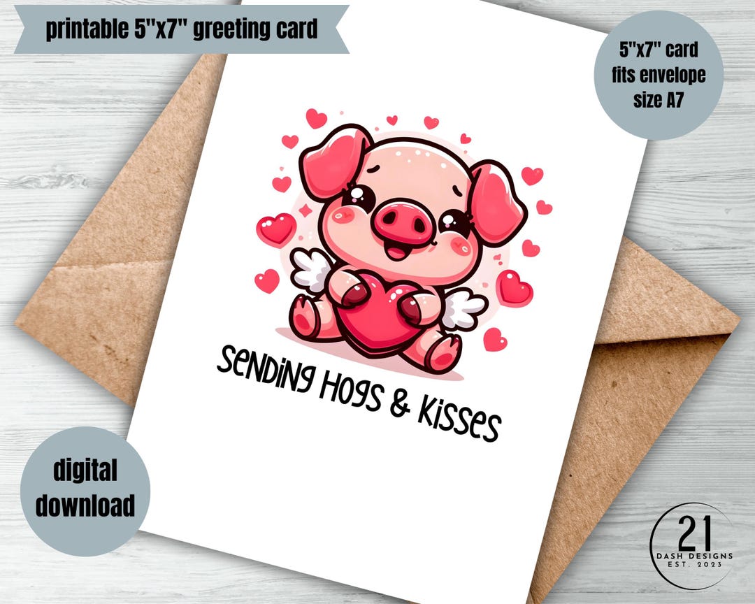 Sending Hogs and Kisses Valentine's Day Card: Punny Friendship Greeting ...