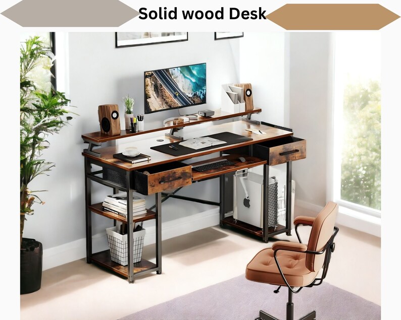 Rustic Reclaimed Wood Computer Desk, Writing Desk With Drawers, Solid ...