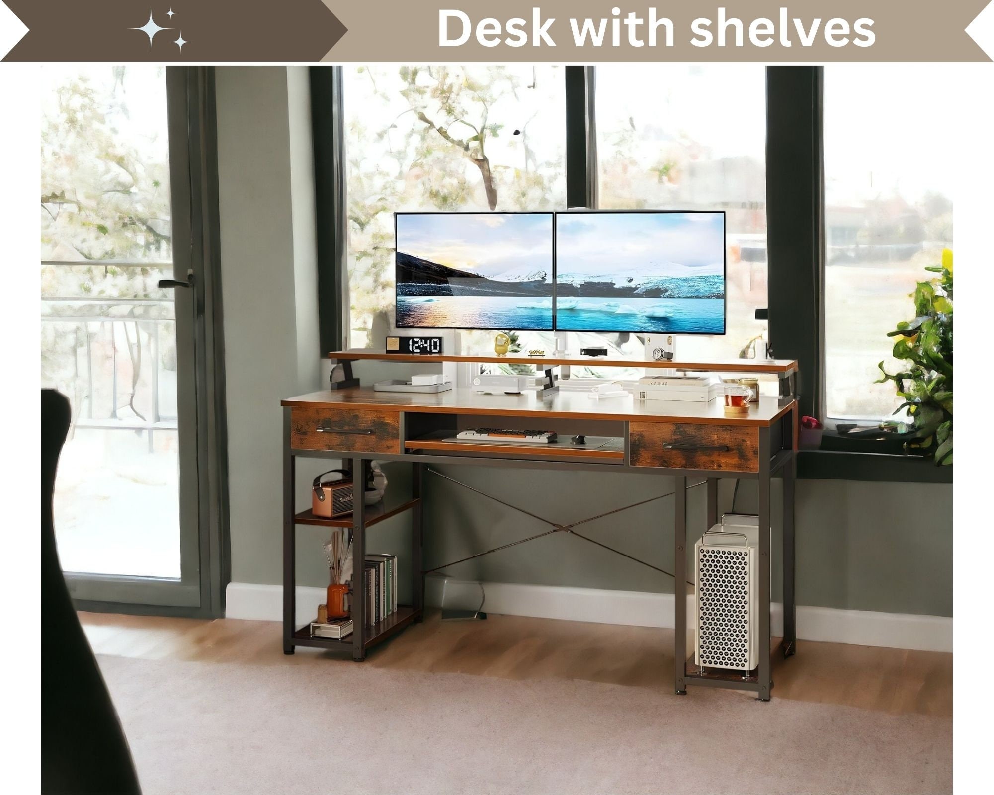 Rustic Reclaimed Wood Computer Desk, Writing Desk With Drawers, Solid ...