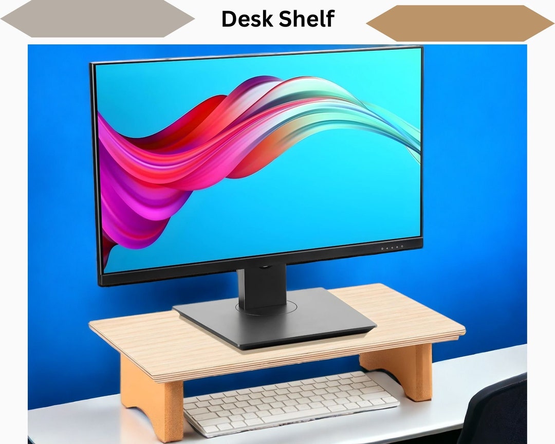 Wood Monitor Stand, Laptop Stand, Desk Organizer Modern Desk Shelf With ...
