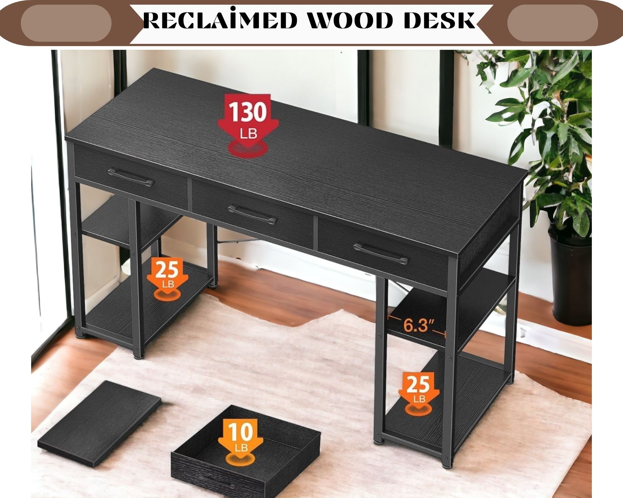 Small Wood Computer Desk With Drawers, Rustic Industrial Writing Table ...