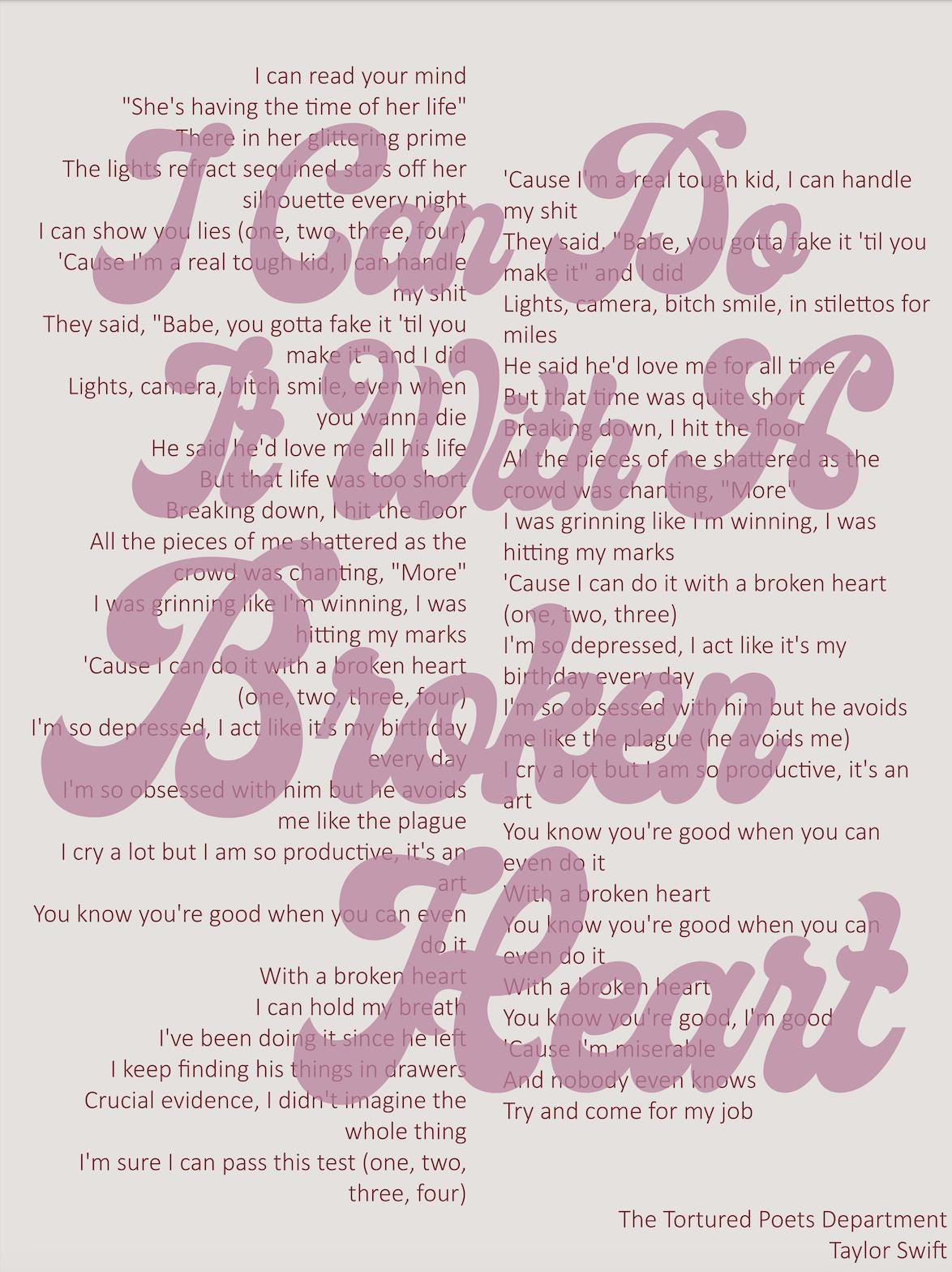 CUSTOM I Can Do It With A Broken Heart Poster Art With Black Frame - Etsy