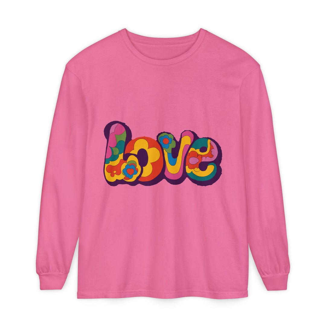 Retro Psychedelic 'love' Graphic Long Sleeve Tee | 70s Flower Power - Etsy