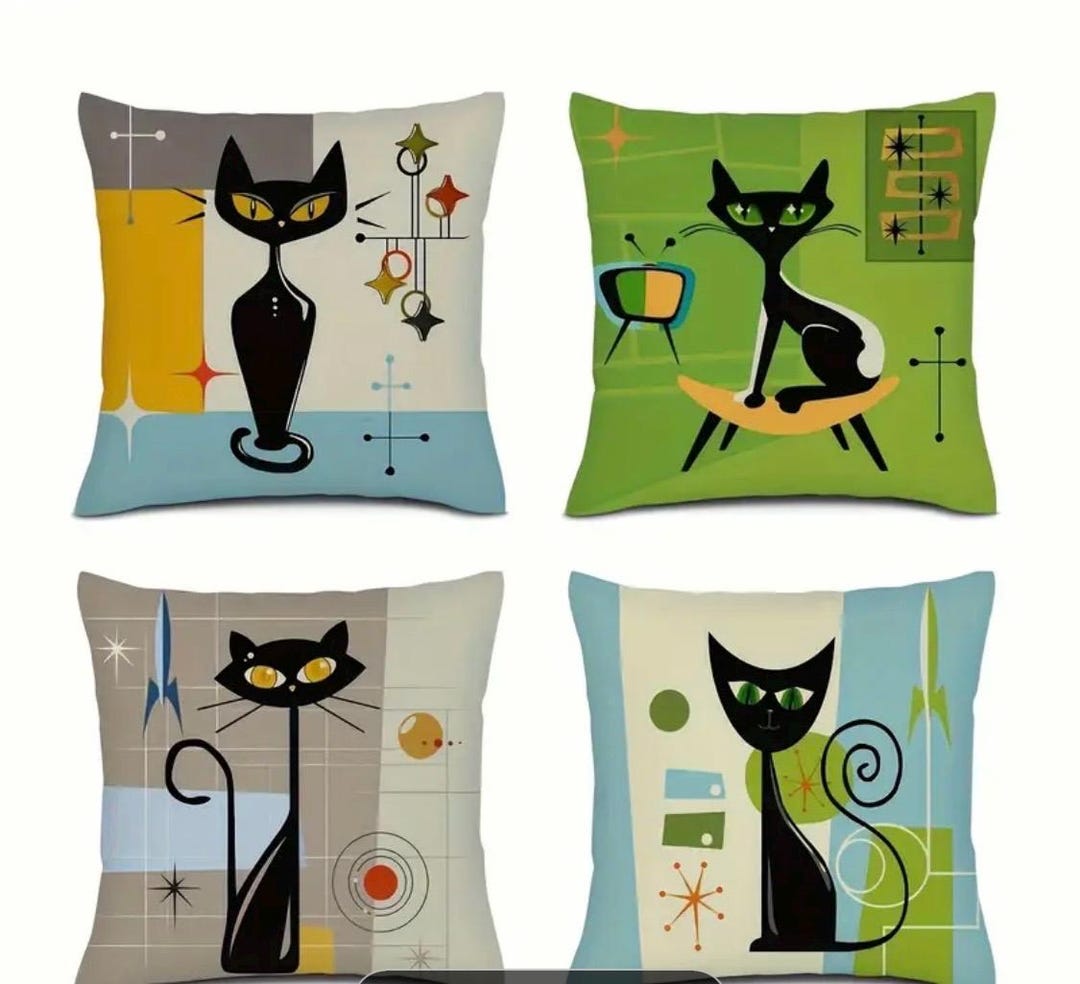 Atomic Cat Retro, Mid-century Modern Linen Pillow Cases - Etsy