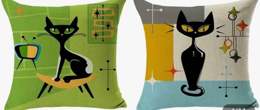 Atomic Cat Retro, Mid-century Modern Linen Pillow Cases - Etsy