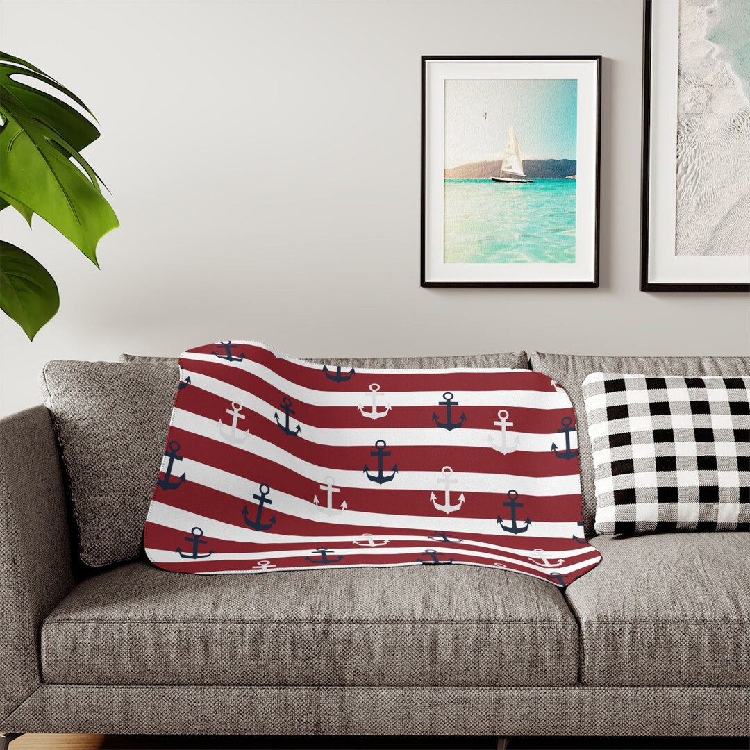 Nautical Theme Boat Anchors Red White and Blue Sherpa - Etsy