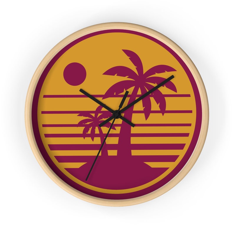 Retro Sunset Beach Wall Clock - 10" Wooden Frame, Coastal Decor, Silent ...