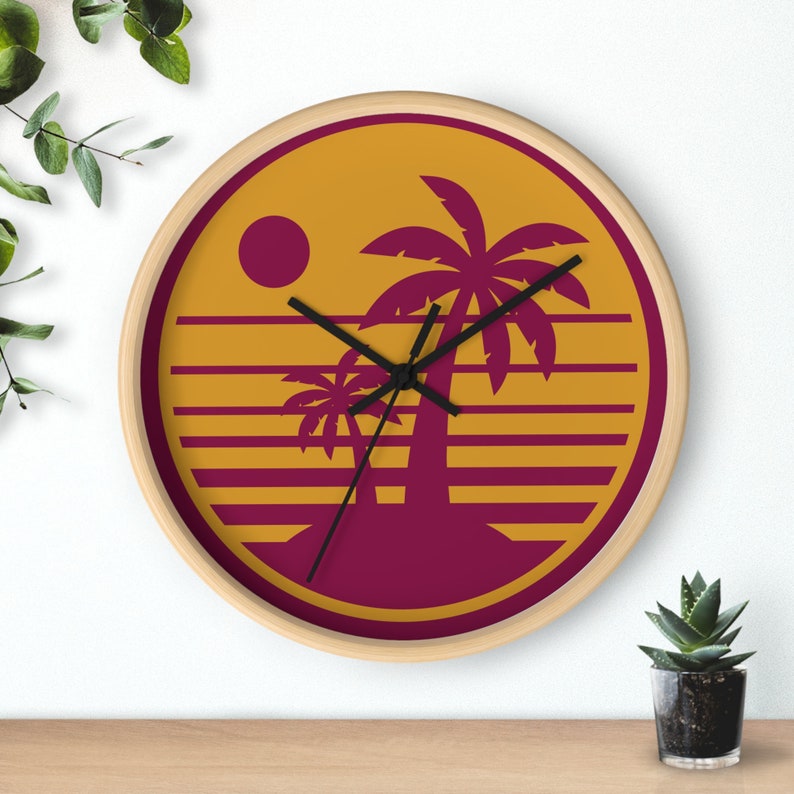Retro Sunset Beach Wall Clock - 10" Wooden Frame, Coastal Decor, Silent ...