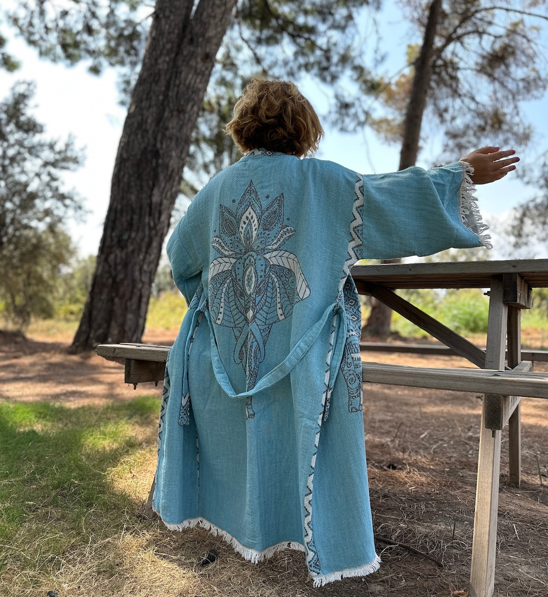 Blue Elephant Organic Muslin Handmade Unique Robe, Handmade Elephant ...