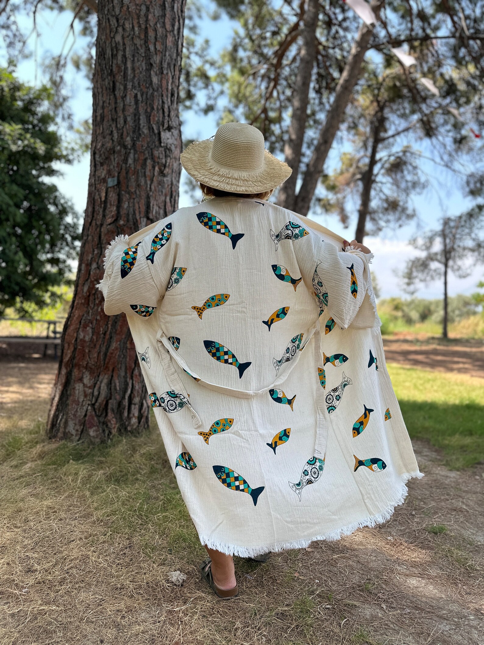 Handmade Kimono With Fish Design for Sea Lovers, Sea Enthusiast Robe ...