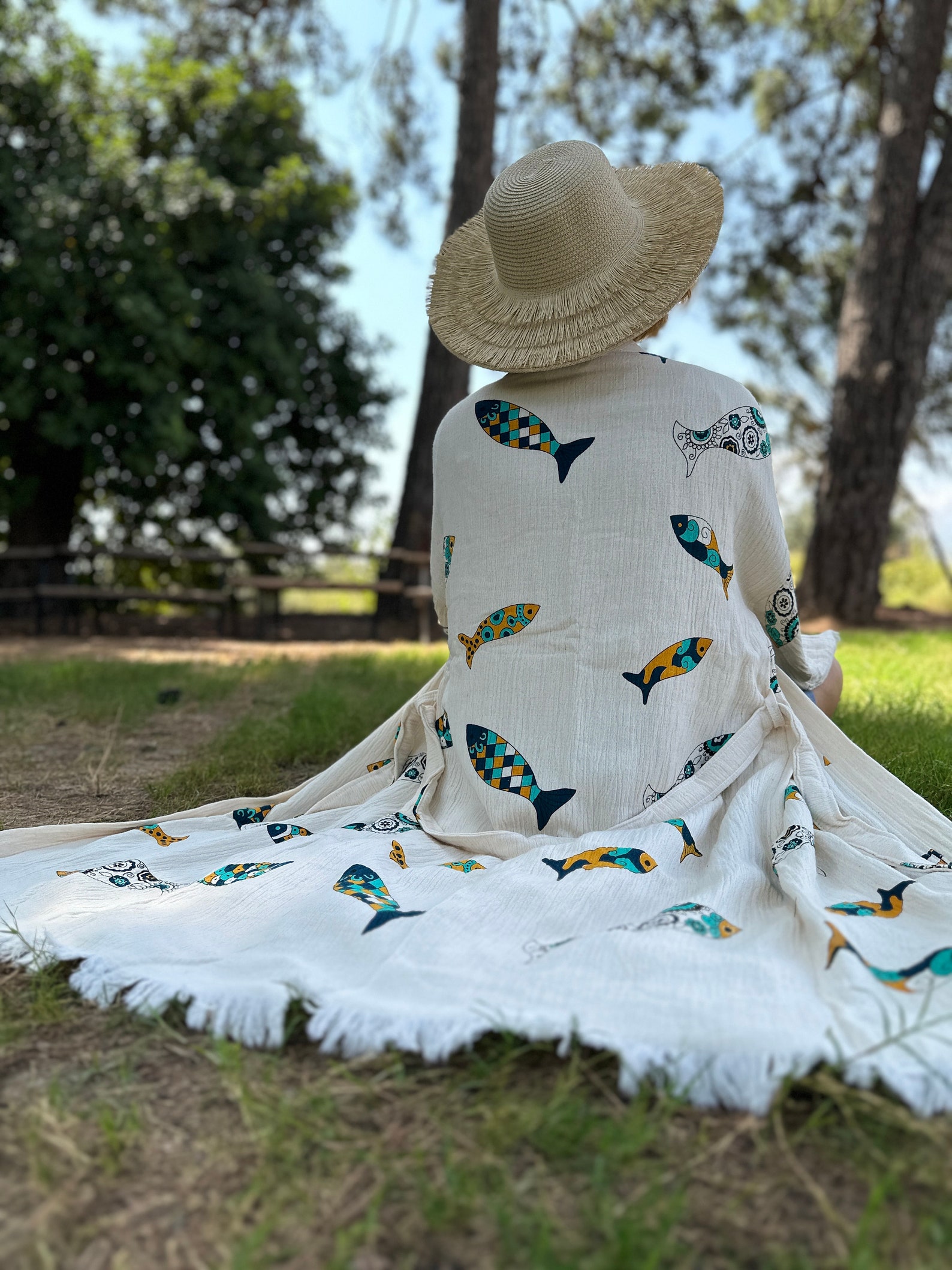 Handmade Kimono With Fish Design for Sea Lovers, Sea Enthusiast Robe ...