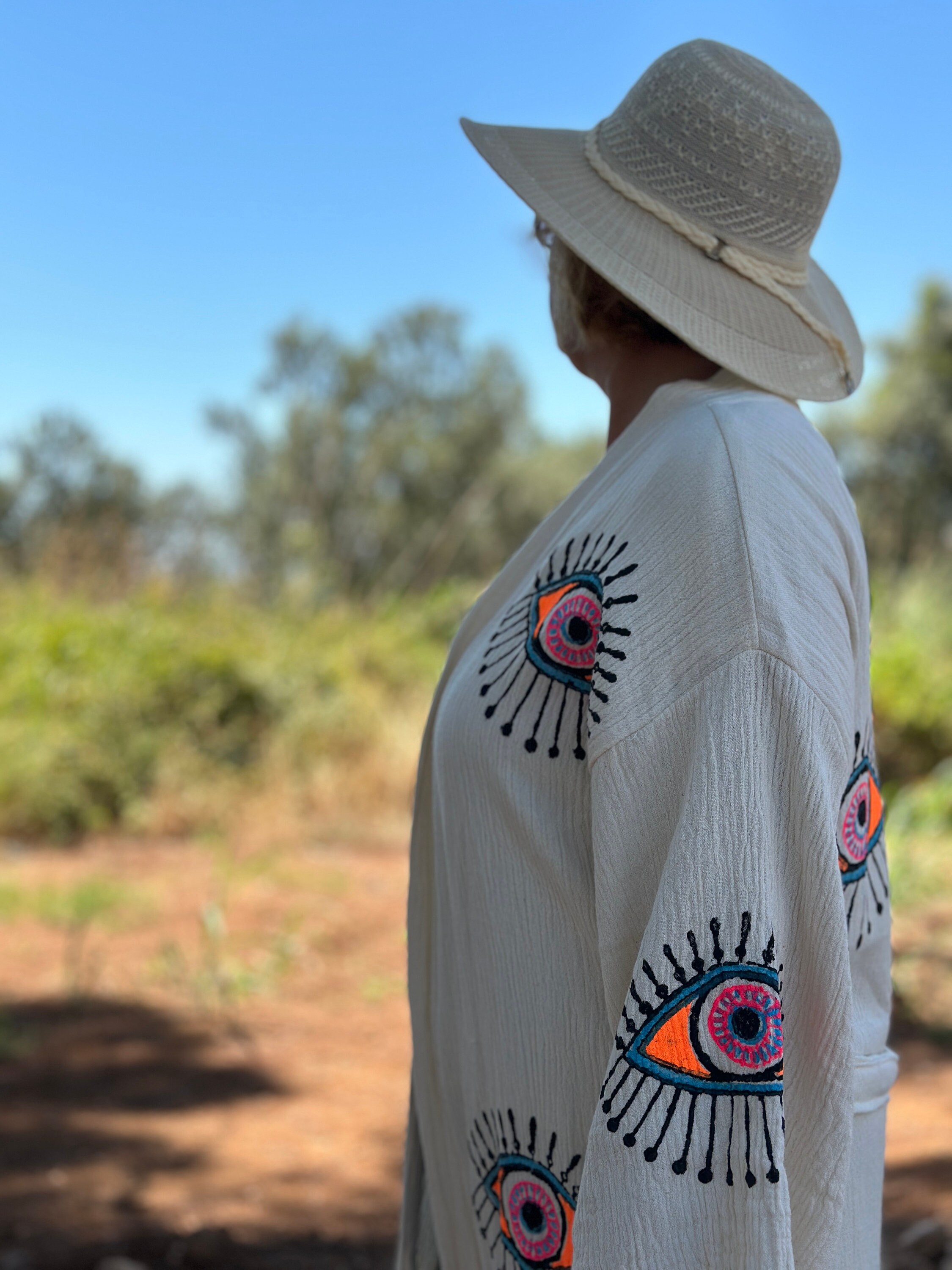 Handmade Evil Eye Boho Festival Kimono, Beachwear Cover Up, Evil Eye ...