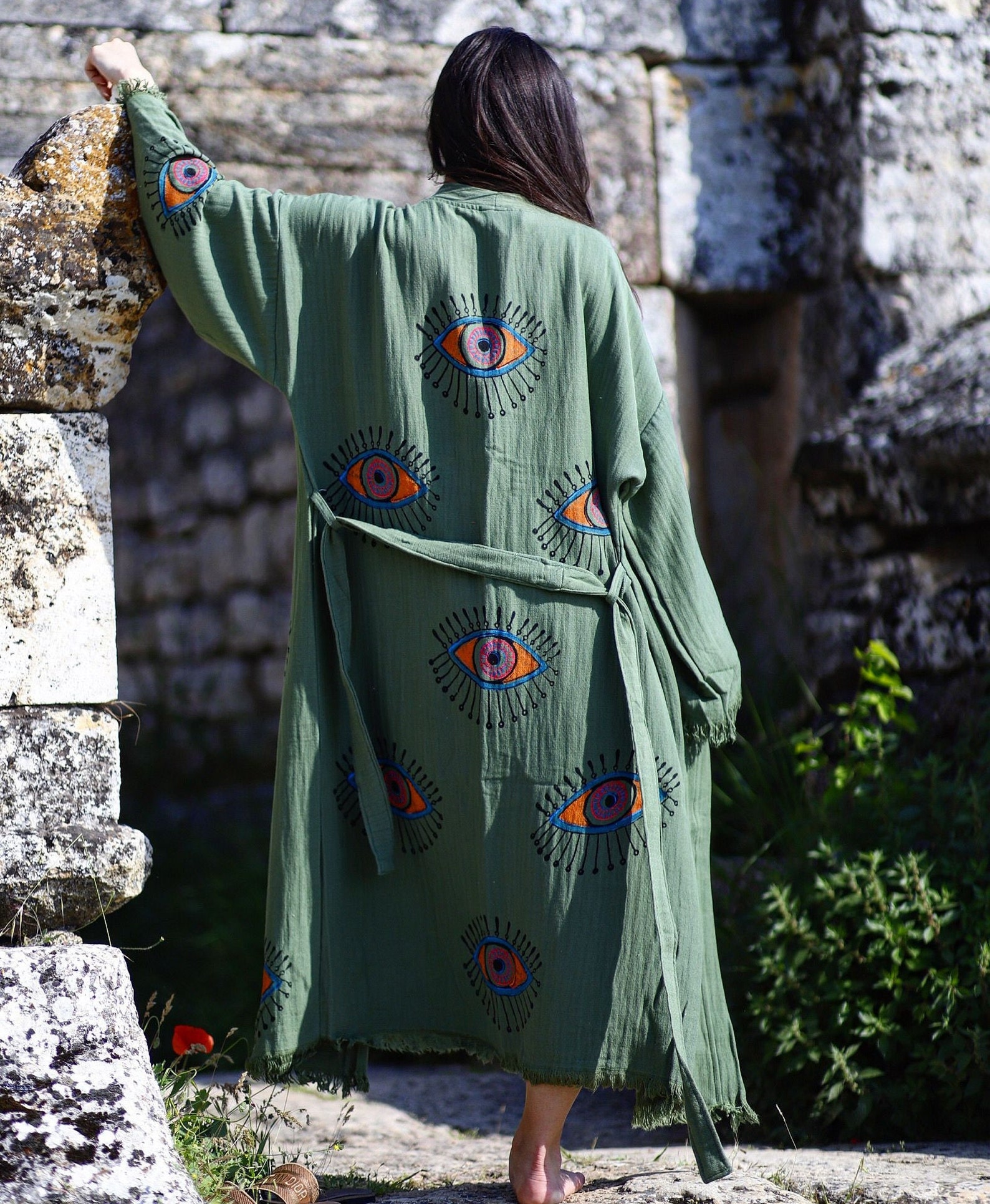 Organic Muslin Kimono Robe: Evil Eye Turkish Cotton Boho Gown - Etsy
