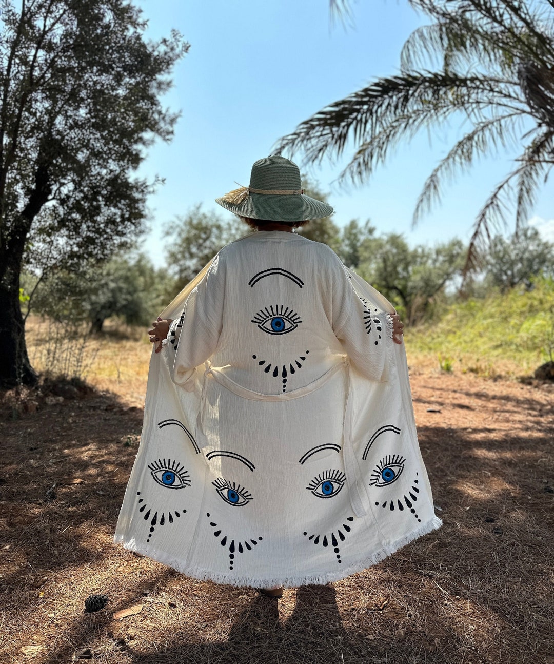 Handmade Evil Eye Blue Gift Robe, Organic Cotton Blue Drop Evil Eye All ...