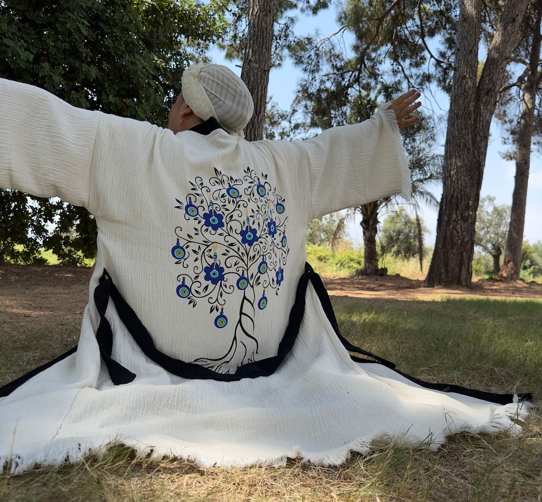 Blue Evil Eye Mother's Day Gift Kimono, Handmade Evil Eye Festival Robe ...