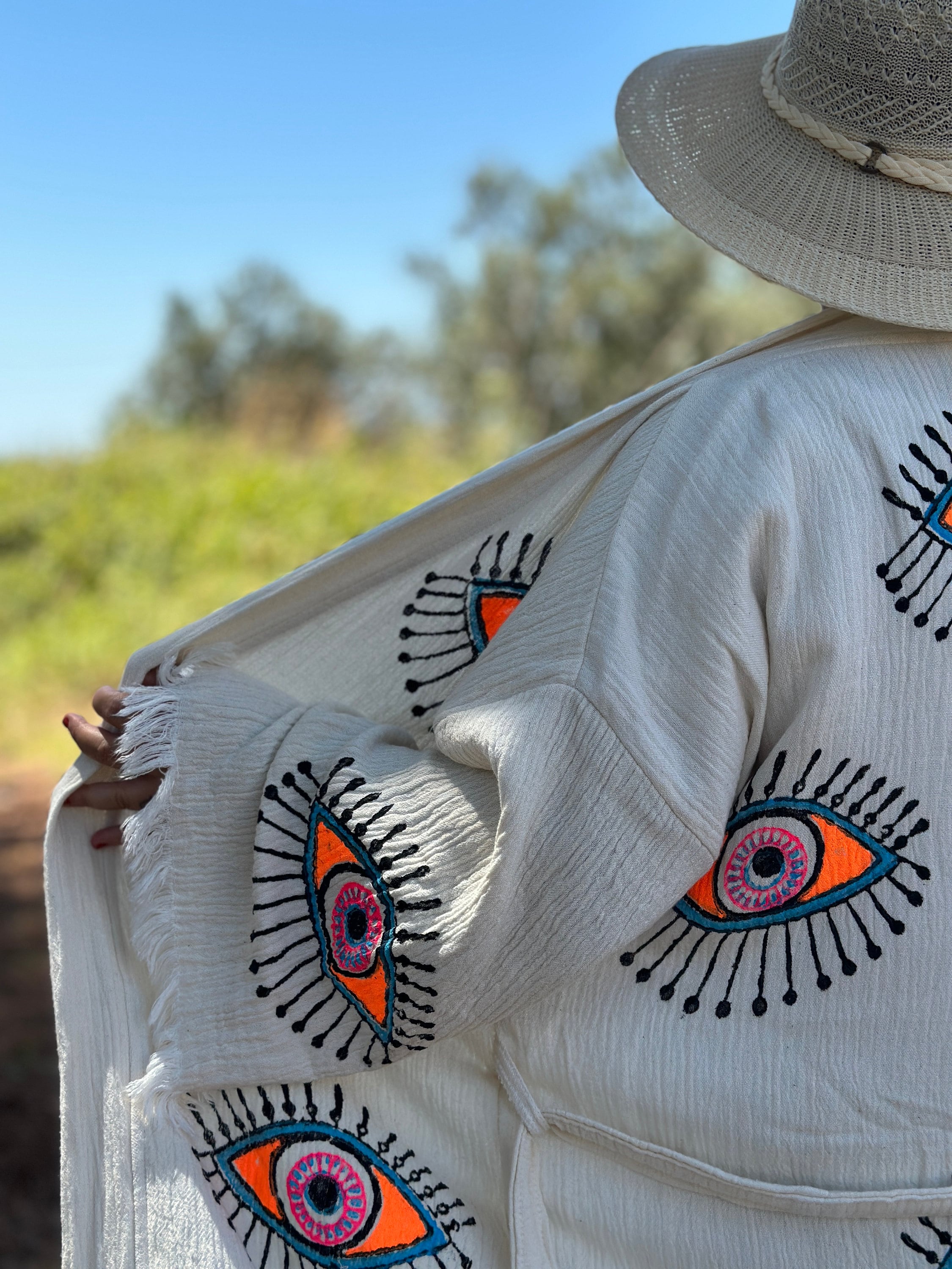 Handmade Evil Eye Boho Festival Kimono, Beachwear Cover Up, Evil Eye ...