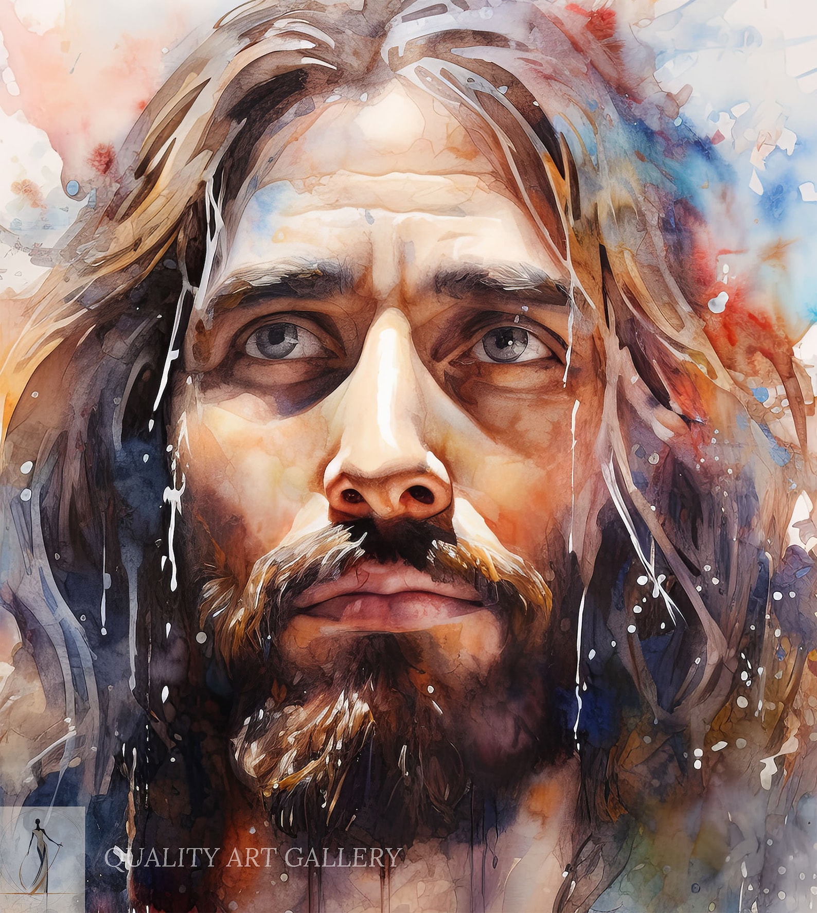 Messiah Jesus Christ Watercolor Painting, Serene Divine Compassion ...