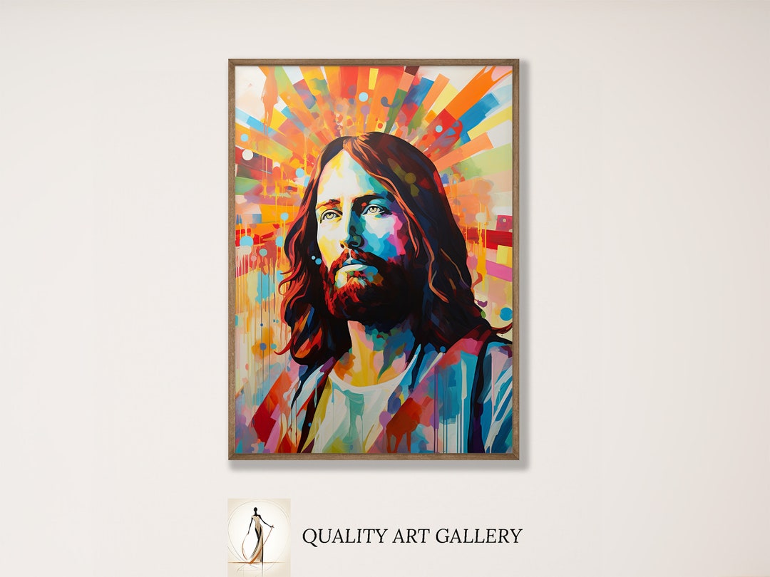 Colorful Modern Jesus Portrait, Contemporary Religious Christ Painting ...