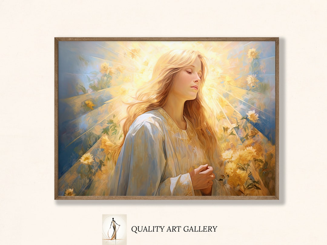 Angelic Figure Ethereal Beauty, Divine Angel Golden Sunflowers Decor ...
