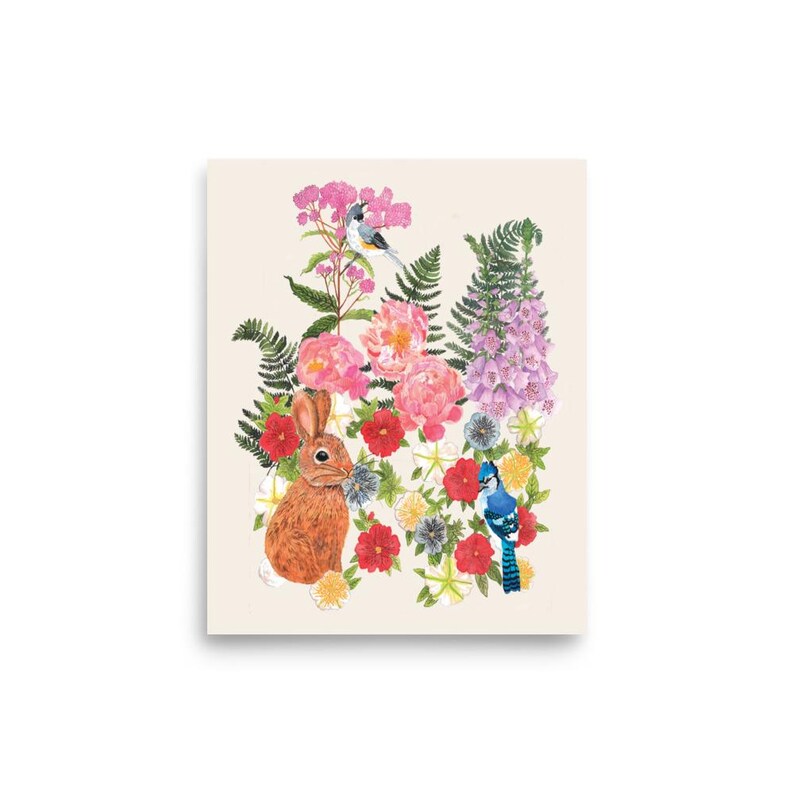 Cottagecore Bunny Rabbit Birds and Botanical Poster - Etsy