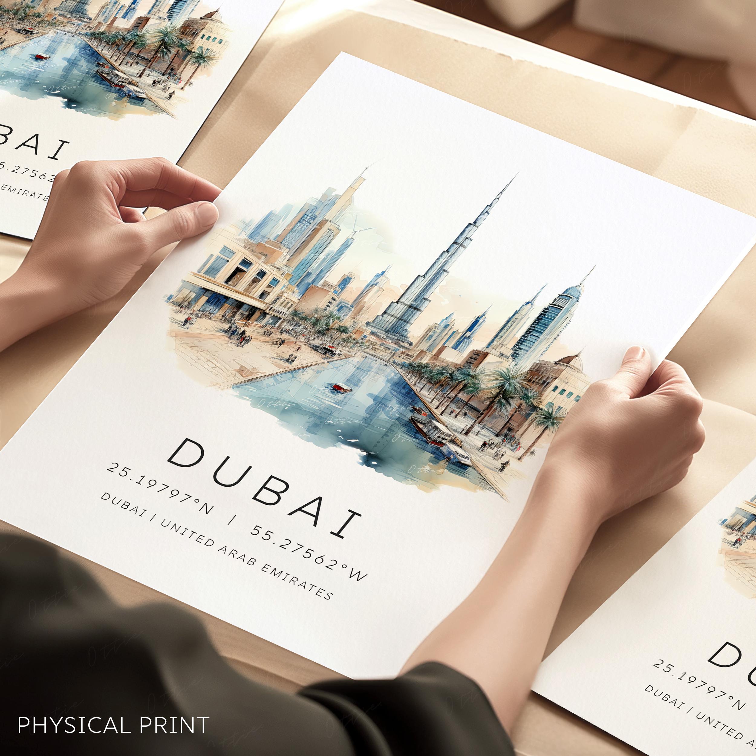 Dubai Destination Travel Print, Dubai Gift, Dubai Map Coordinates, UAE ...