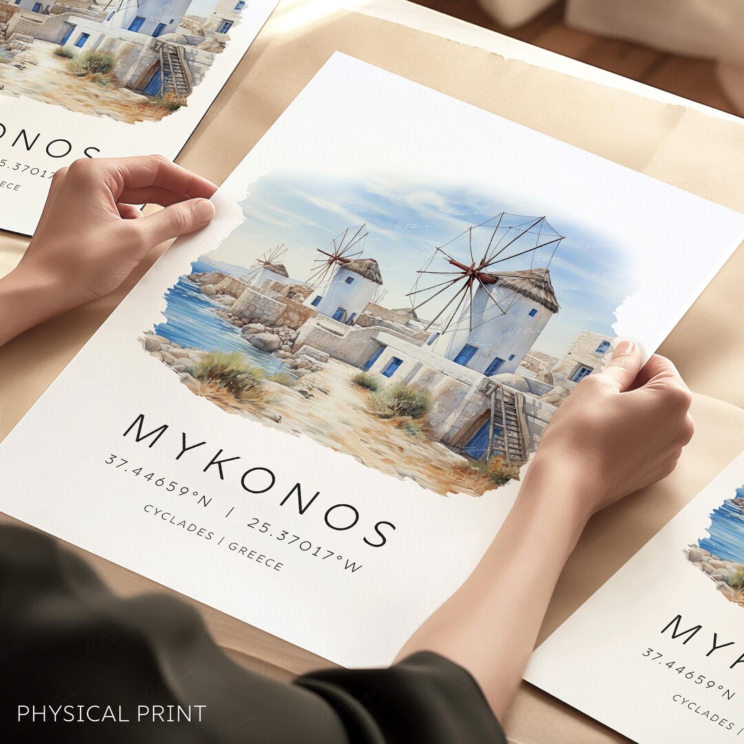 Mykonos Greece Art Print, Mykonos Wall Art, Greece Illustrations ...