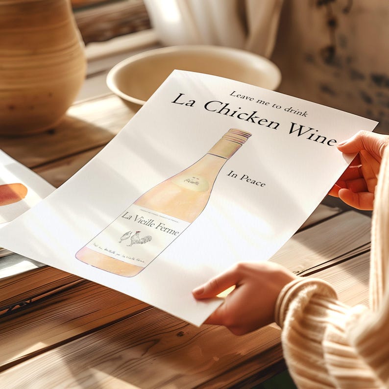 Chicken Wine Poster, Wine Club Poster, Wine Gifts, Chicken Wine ...