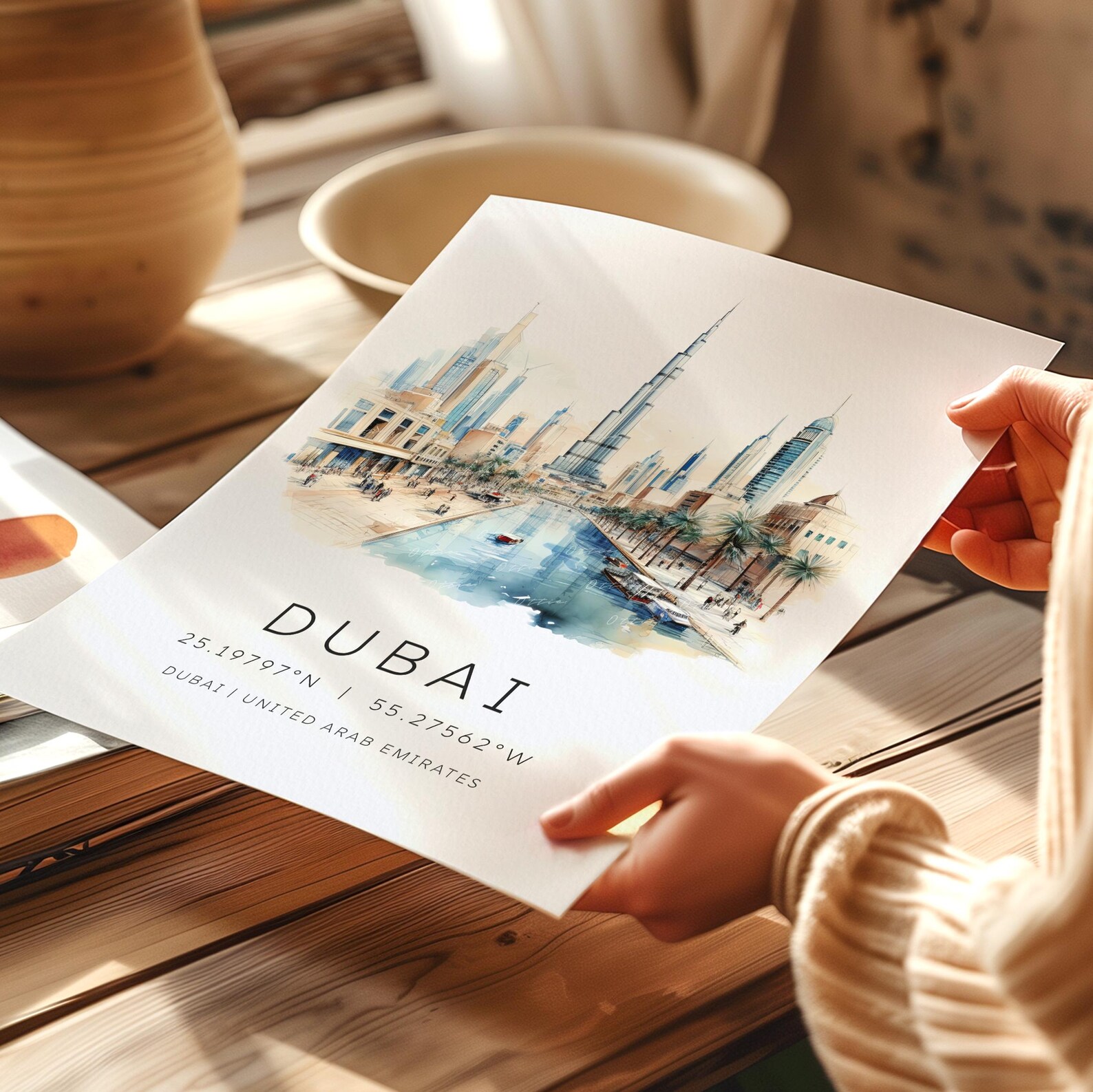 Dubai Destination Travel Print, Dubai Gift, Dubai Map Coordinates, UAE ...