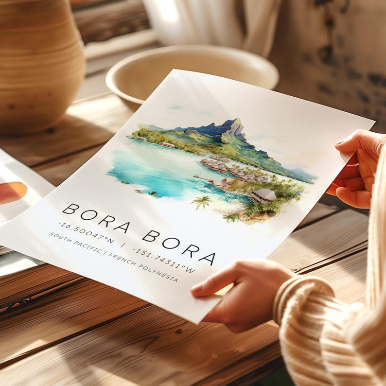 Bora Bora Travel Print, Bora Bora Honeymoon Gift, Travel Memories ...