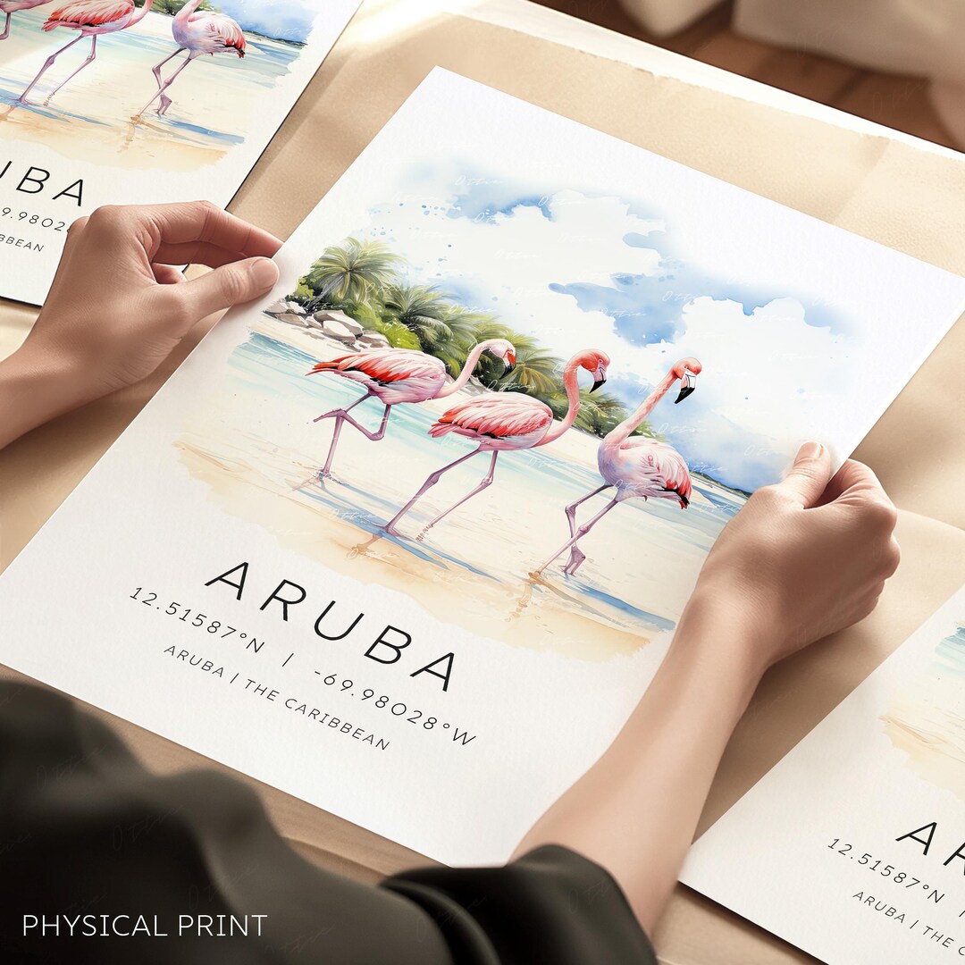 Aruba Wall Art, Caribbean Travel Poster, Flamingo Beach Aruba, Flamingo ...