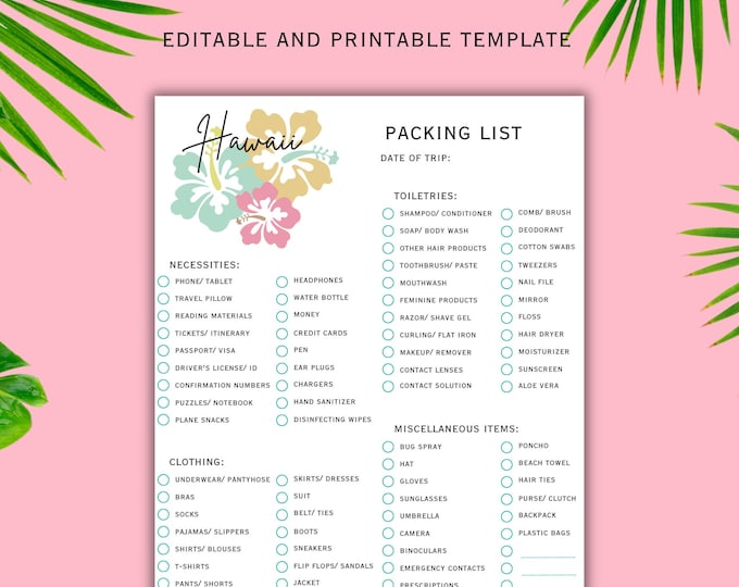 Hawaii Packing List | Printable | Instant Download - Etsy