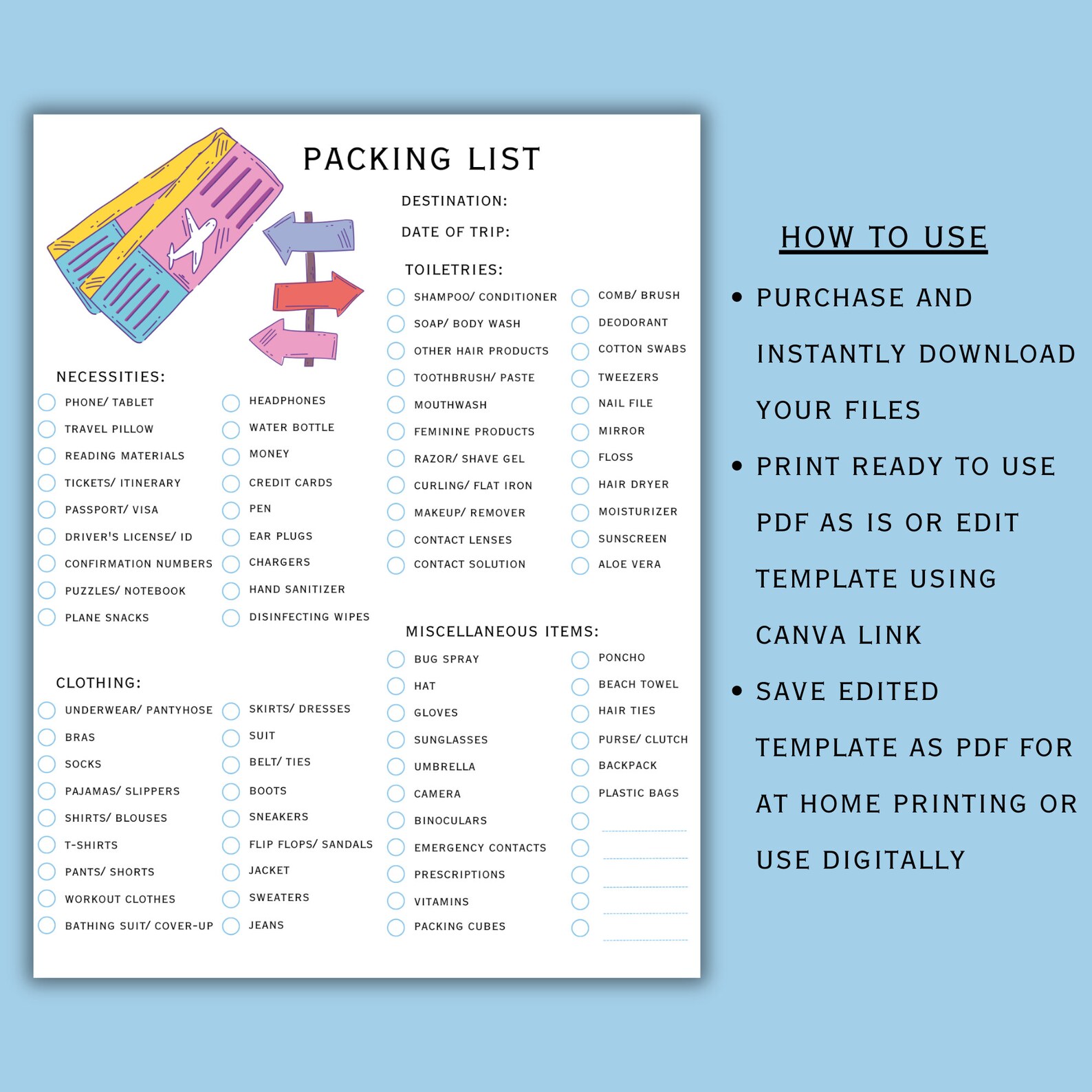 Packing List, Editable, Printable, Canva Template - Etsy