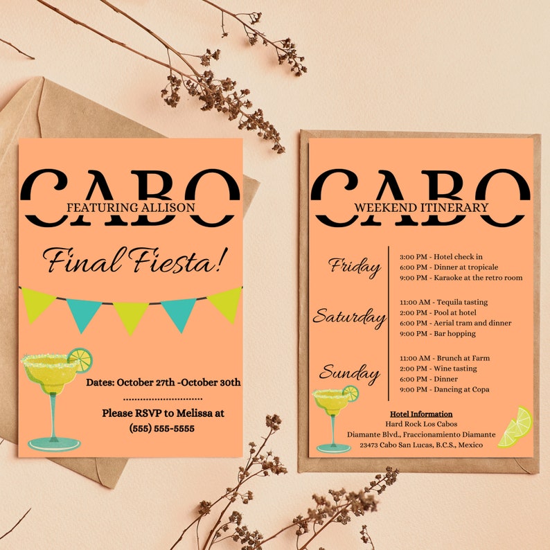 Final Fiesta Bachelorette Invitation & Itinerary | Cabo Bachelorette ...