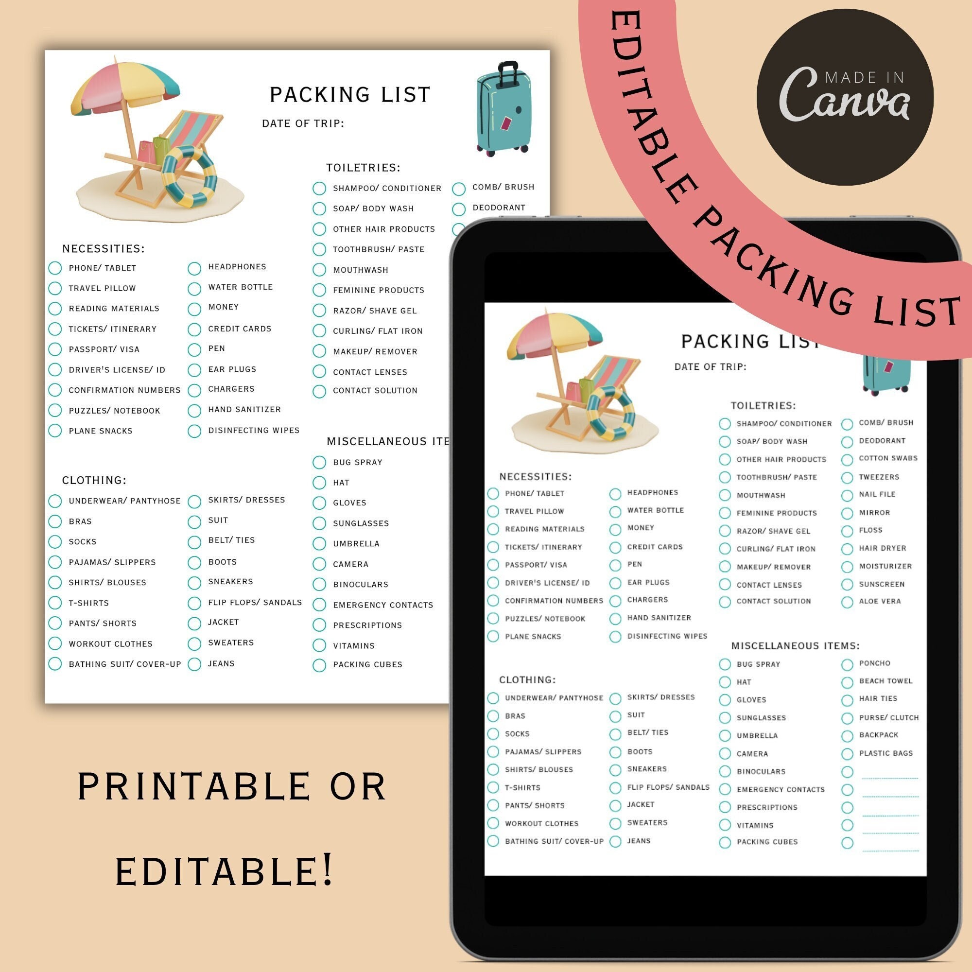 Packing List Editable Printable Canva Template - Etsy