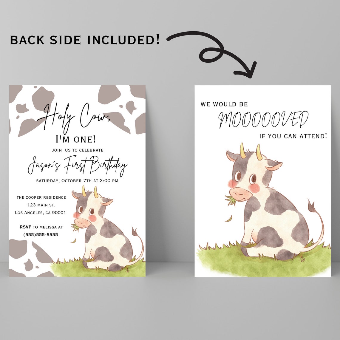 Holy Cow I'm One Birthday Invitation, Cow Print Birthday Invitation ...