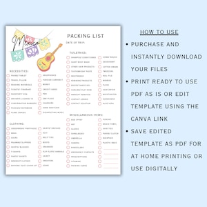 Mexico Packing List, Editable, Printable, Canva Template - Etsy