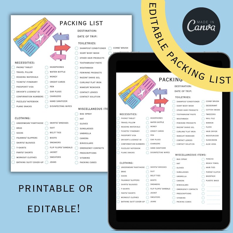 Packing List, Editable, Printable, Canva Template - Etsy